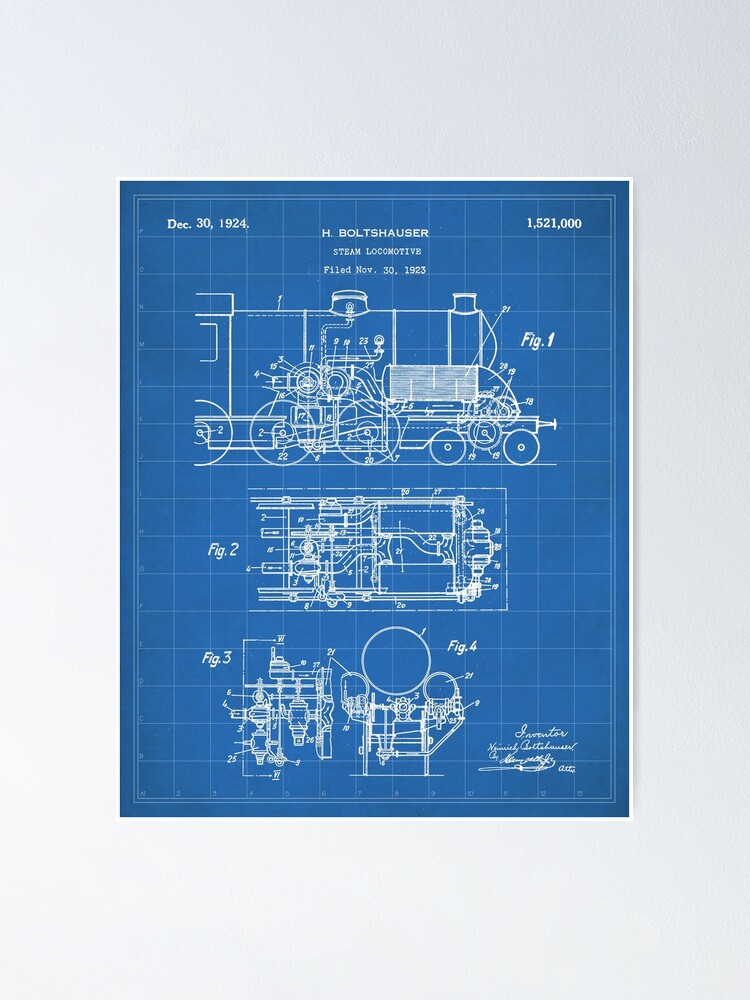 "Steam Train Patent - Steam Locomotive Art - Blueprint" Poster by ...