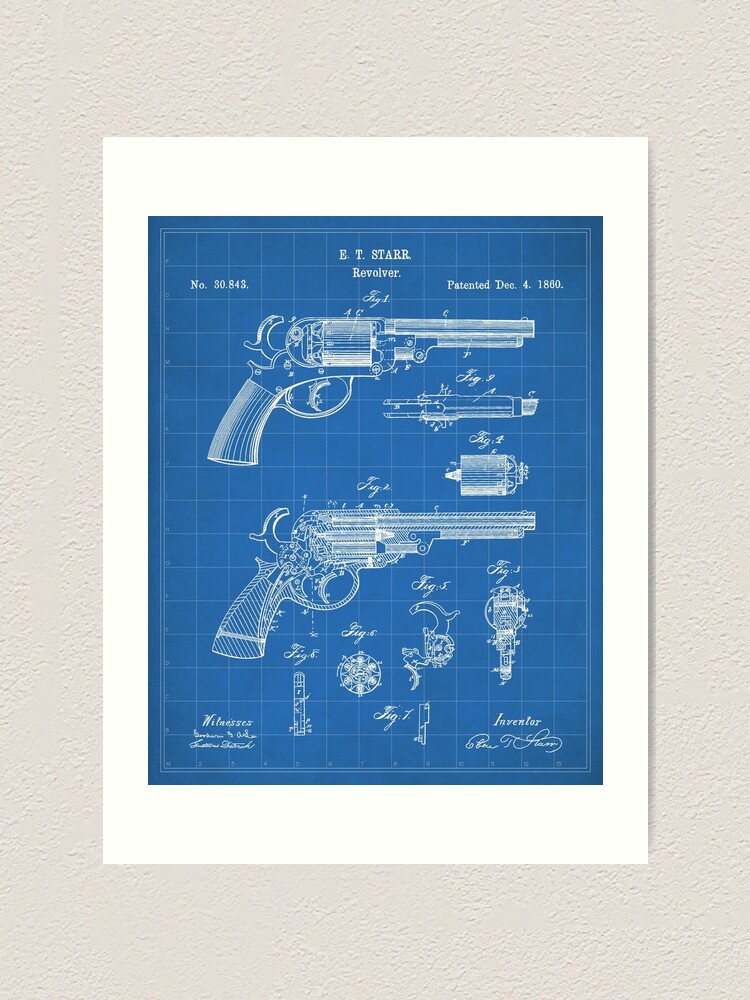 "Western Revolver Patent - Antique Firearm Art - Blueprint" Art Print ...