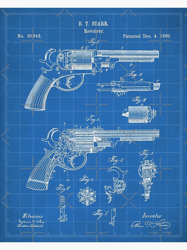"Western Revolver Patent - Antique Firearm Art - Blueprint" Art Print ...