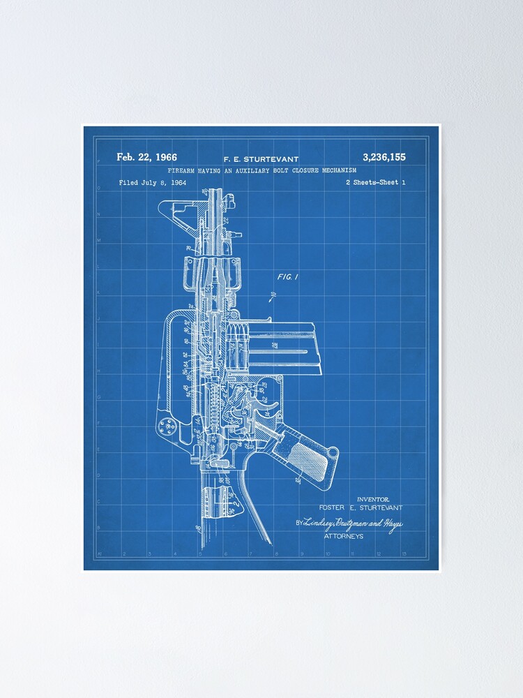 "M16 Rifle Patent - Military Rifle Art - Blueprint" Poster by ...