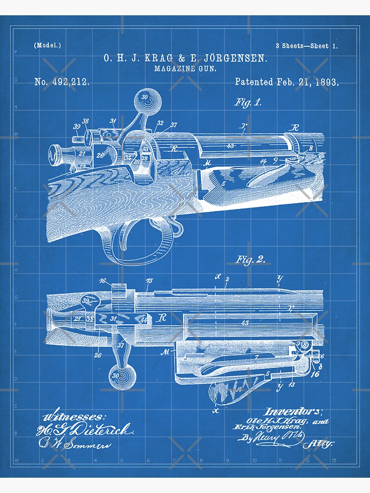 "Bolt Action Rifle Patent - Repeating Receiver Art - Blueprint" Sticker ...