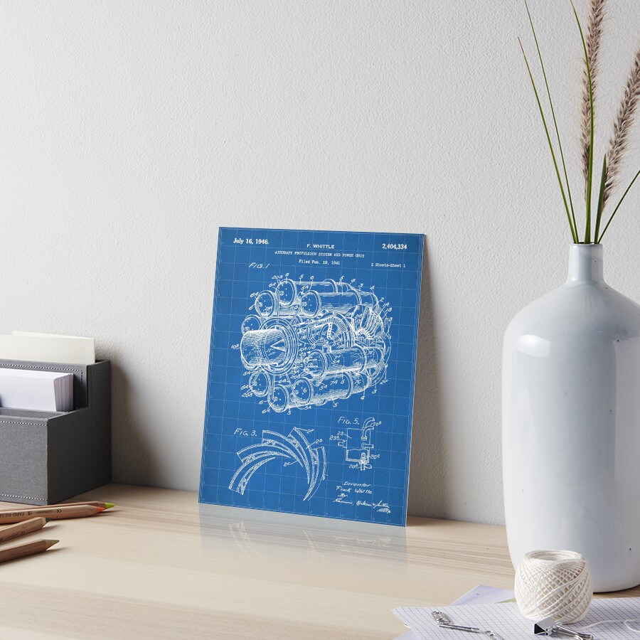 "Airplane Jet Engine Patent - Airline Engine Art - Blueprint" Art Board ...