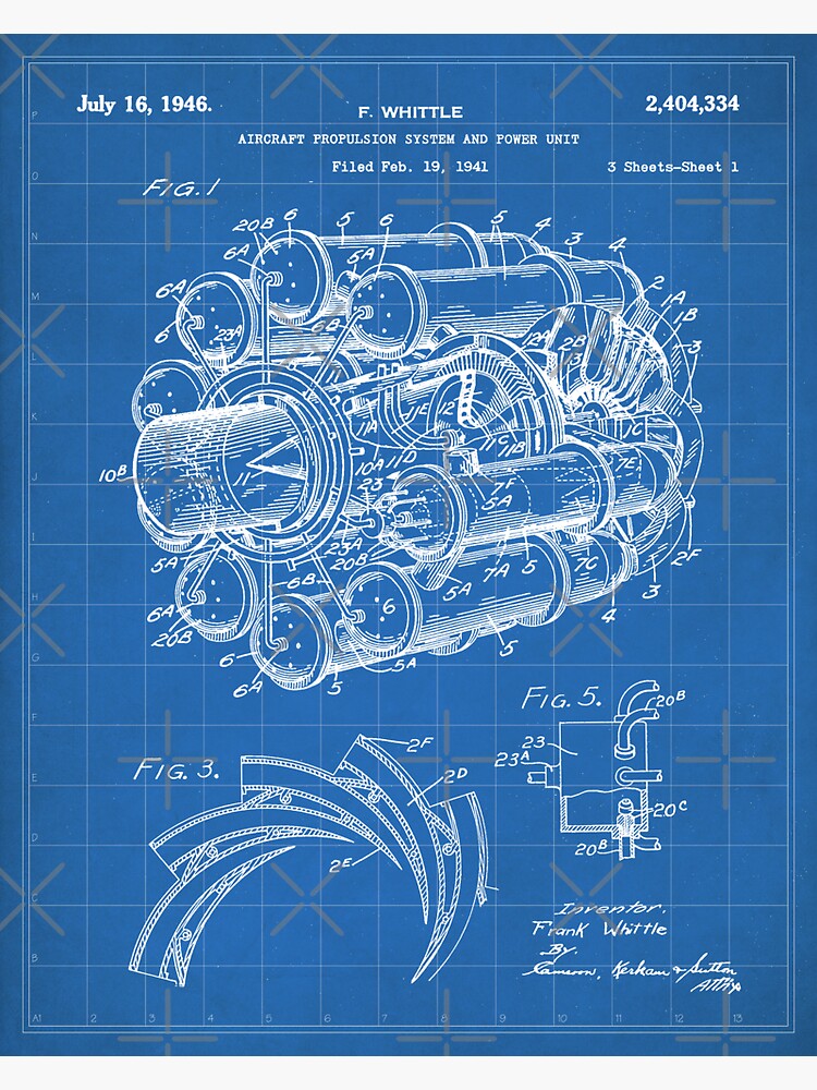 "Airplane Jet Engine Patent - Airline Engine Art - Blueprint" Sticker ...