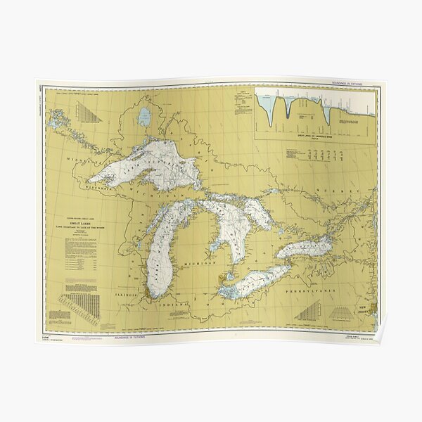 "Vintage Map of The Great Lakes (1979)" Poster for Sale by BravuraMedia ...