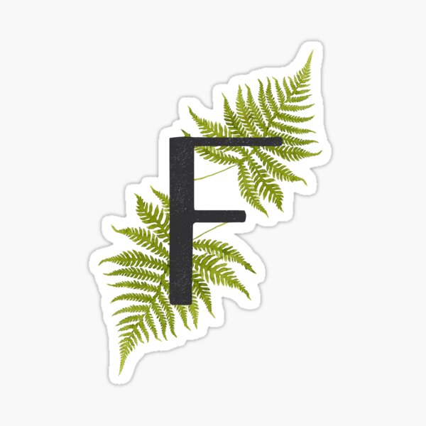 "Black letter F monogram with green watercolor fern on beige background ...