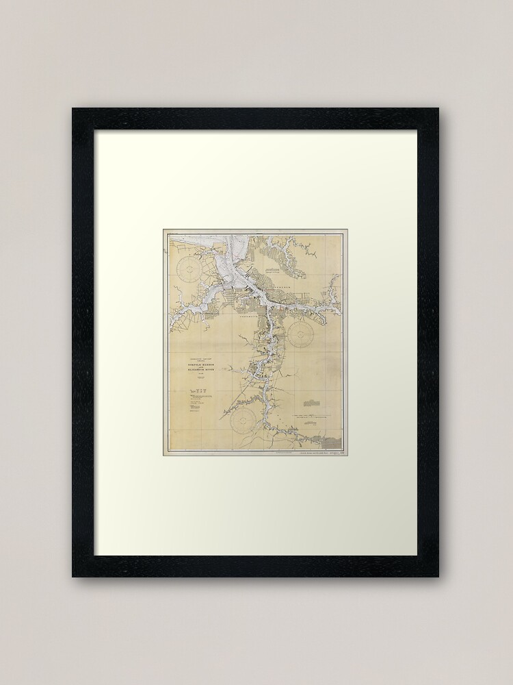 "Vintage Norfolk Harbor & Elizabeth River Map (1933)" Framed Art Print ...
