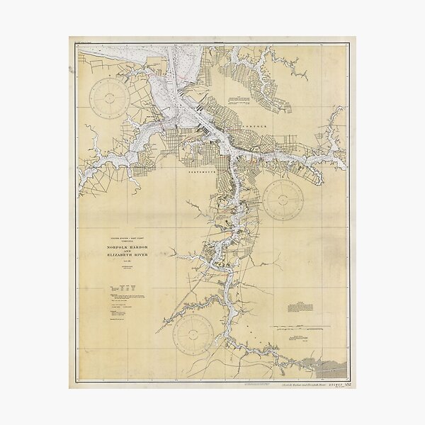"Vintage Norfolk Harbor & Elizabeth River Map (1933)" Photographic ...