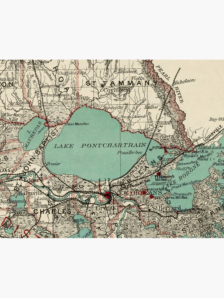"Vintage Map of Lake Pontchartrain (1887)" Art Print by BravuraMedia ...