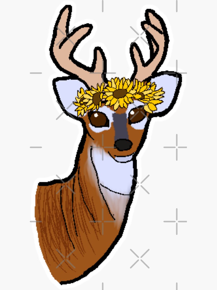 "Yellow Sunflower Flower Crown Deer" Sticker by anipwrites | Redbubble