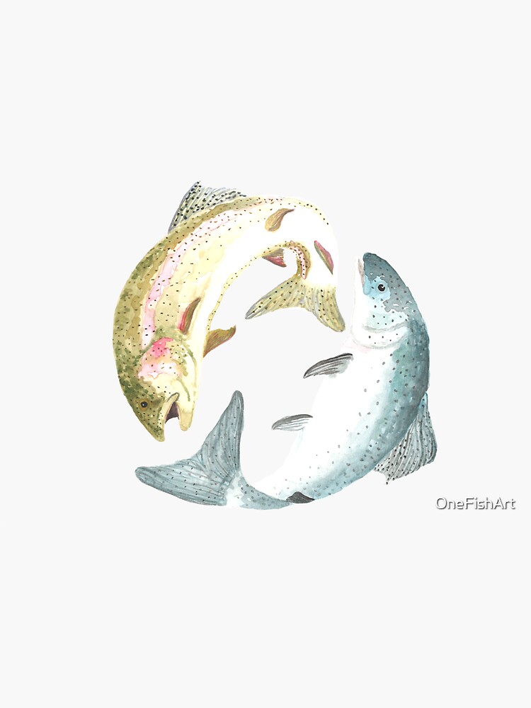 Pegatina for Sale con la obra «Círculo de salmón» de OneFishArt | Redbubble