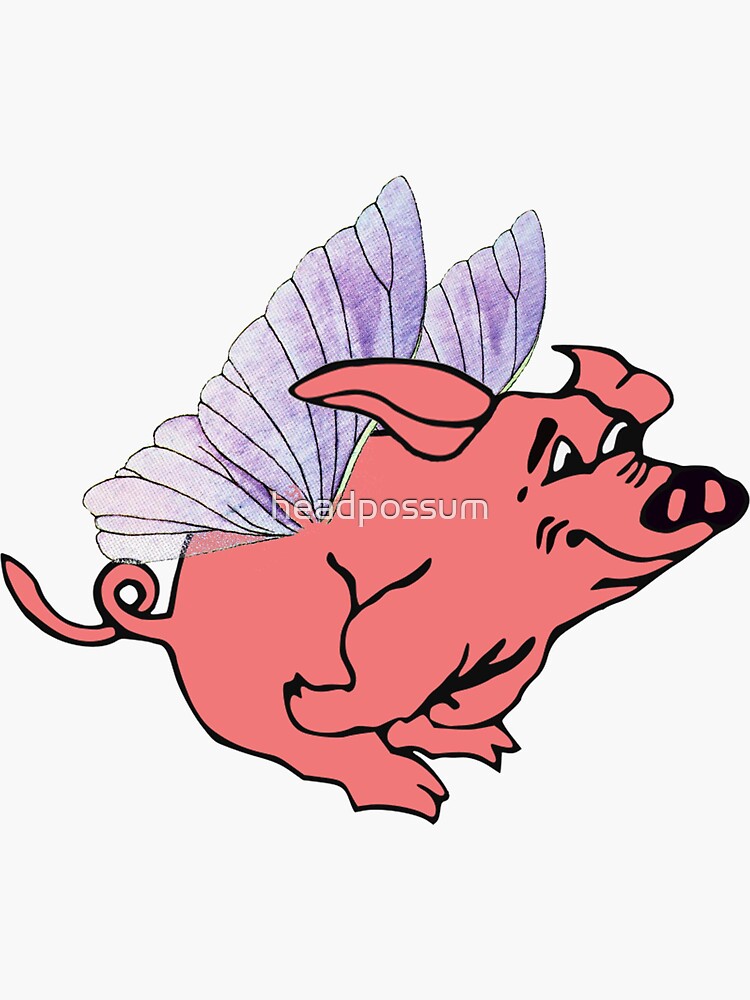"Flying pink pig with purple wings" Sticker by headpossum | Redbubble