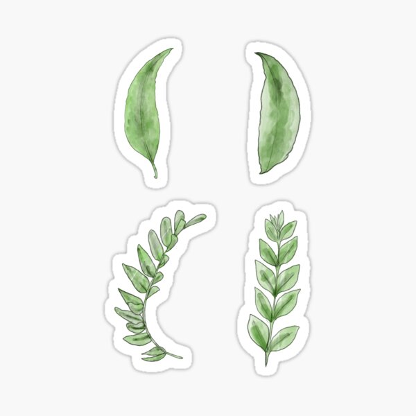 "Realistic Green Leaves Stickers . Hand painted Watercolor Nature Leaf ...