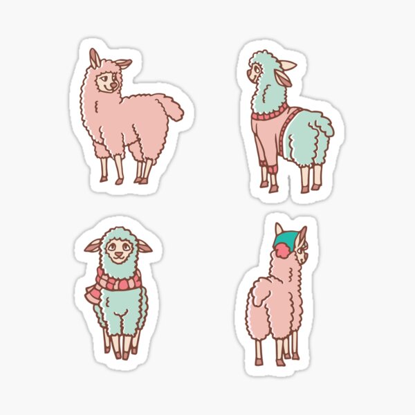 "Pastel Colors Cartoon Alpaca Llama Sticker Set, Adorable Hand Drawn ...