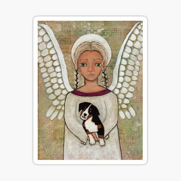 "Guardian Angel of Puppies Mixed Media Original Art" Sticker by ...