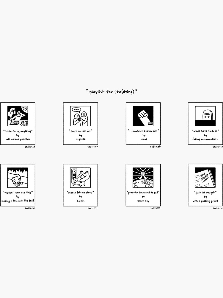 "comic - playlist for stuDYING" Sticker for Sale by theannster | Redbubble