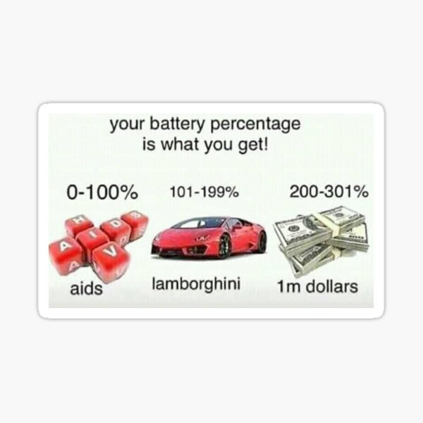 "your battery percentage is what you get! meme" Sticker for Sale by ...