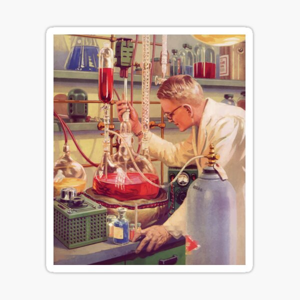 "Retro 1950s Scientist Laboratory Gift Science Lab" Sticker by Maljonic ...