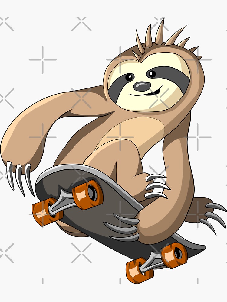 "Punk Sloth Skater Skateboarding" Sticker by javaneka | Redbubble