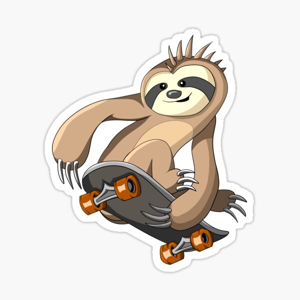 "Punk Sloth Skater Skateboarding" Sticker by javaneka | Redbubble