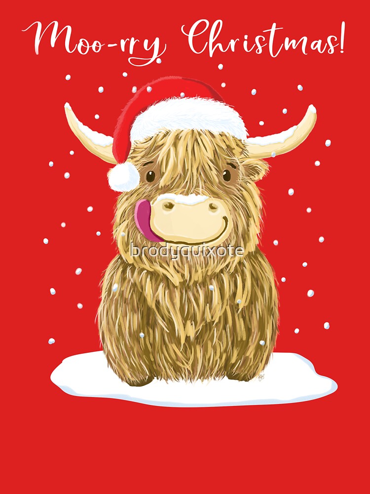Scottish Highland Cow Moo Rry Christmas Wee Hamish T Shirt By Brodyquixote Redbubble