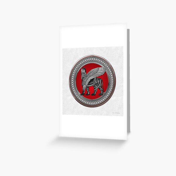 "Assyrian Winged Lion - Silver and Black Lamassu on Red and Silver ...