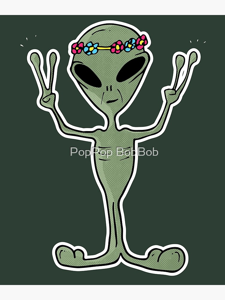"Retro Hippie Peace Alien - Ufo Lovers Birthday - Funny SciFi Aliens ...