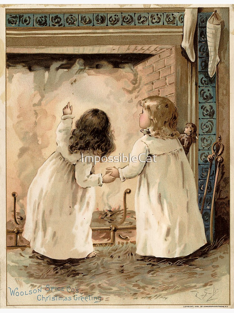 "Two little girls in front of the fire - vintage" Sticker for Sale by ImpossibleCat | Redbubble