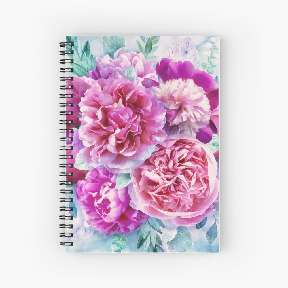 "Beautiful pink peonies" Spiral Notebook by CatyArte | Redbubble