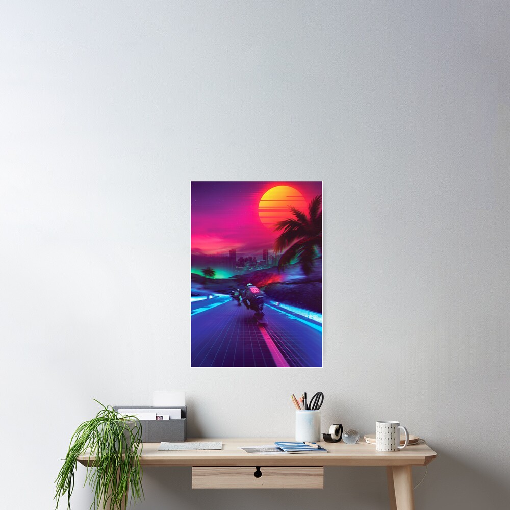 "Synthwave Midnight Outrun" Poster for Sale by dennybusyet | Redbubble