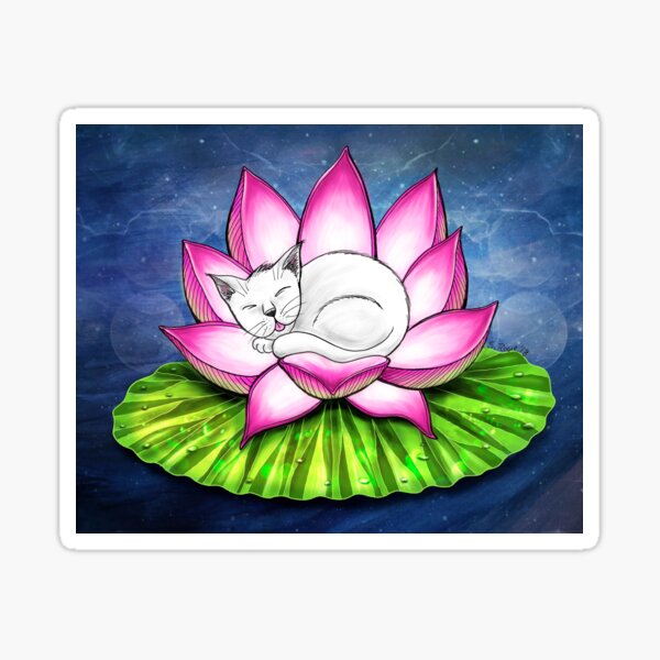 "Lotus Cat" Sticker by dahlymama | Redbubble