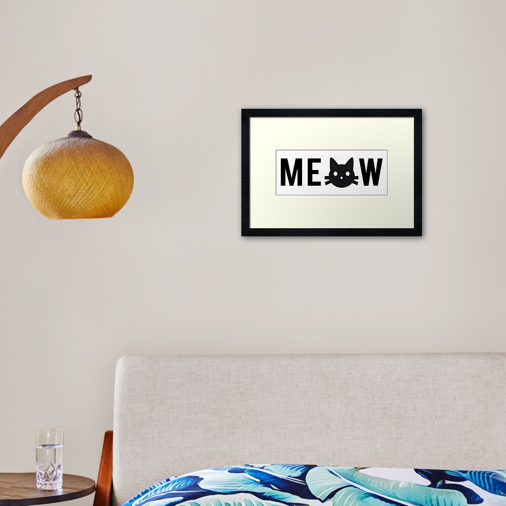 "meow, text design, word art with black cat head" Framed Art Print for ...