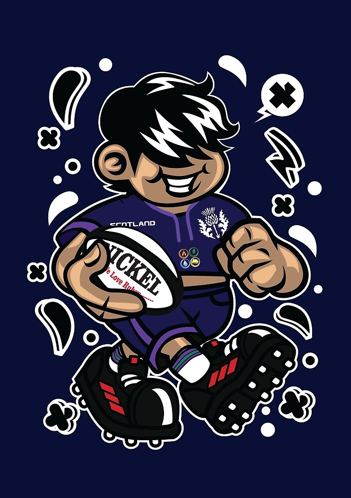 "Scotland Rugby t-shirt - Funny Scottish cartoon character playing ...