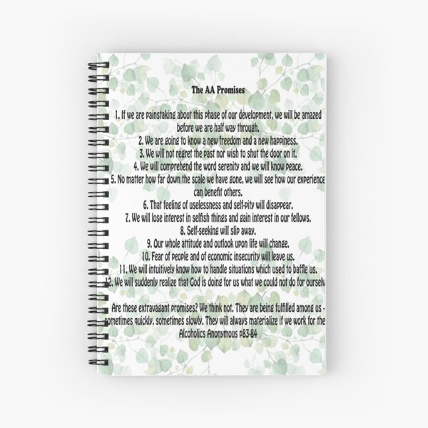 "12 Step Promises AA Big Book" Spiral Notebook for Sale by Delights ...