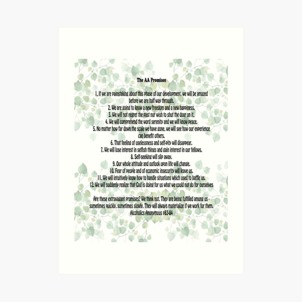 "12 Step Promises AA Big Book" Art Print for Sale by Delights | Redbubble
