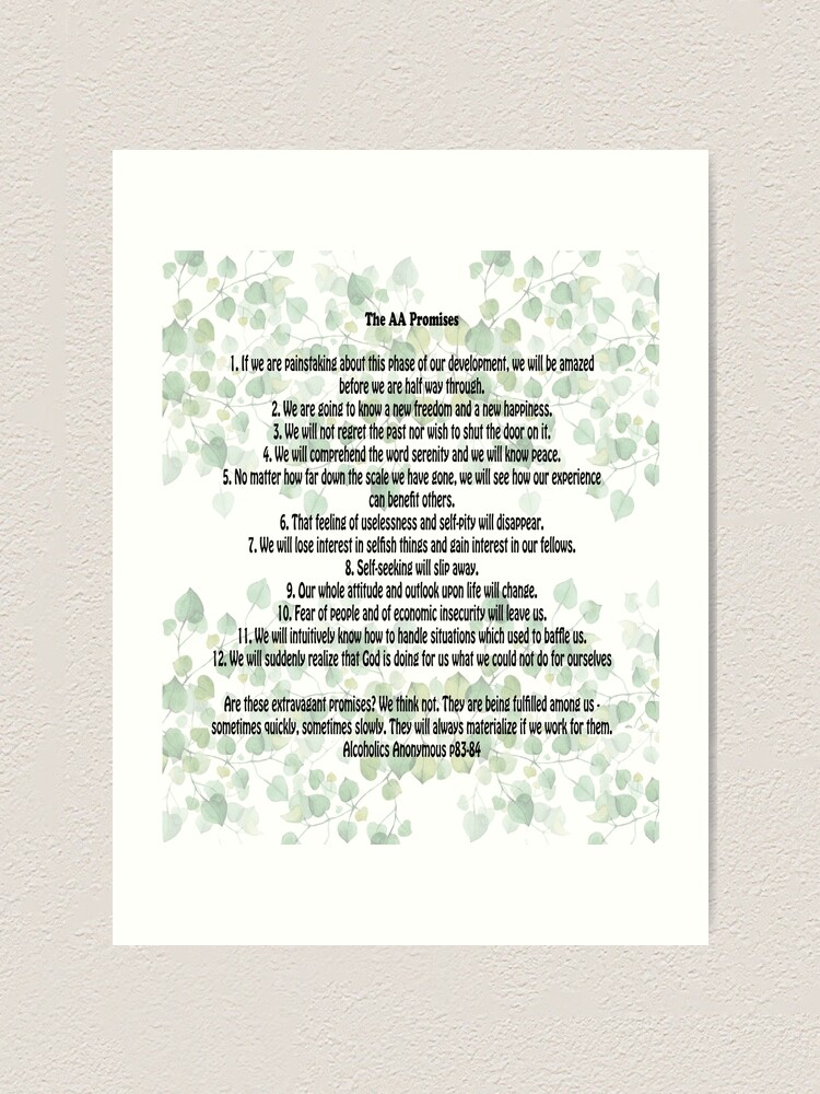 "12 Step Promises AA Big Book" Art Print for Sale by Delights | Redbubble