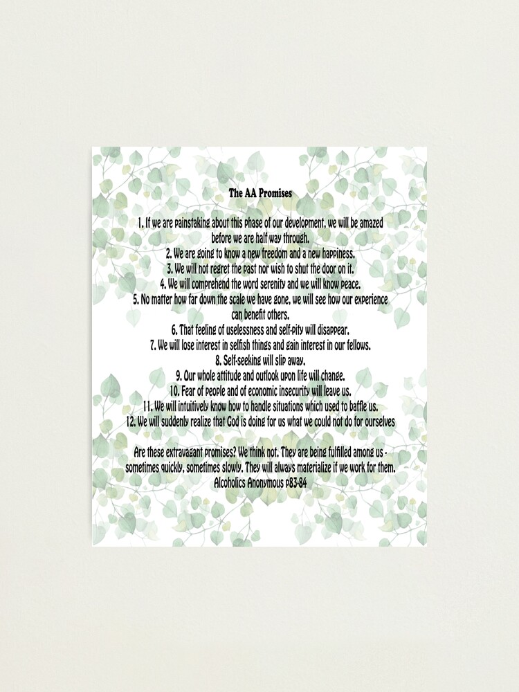 "12 Step Promises AA Big Book" Photographic Print for Sale by Delights ...