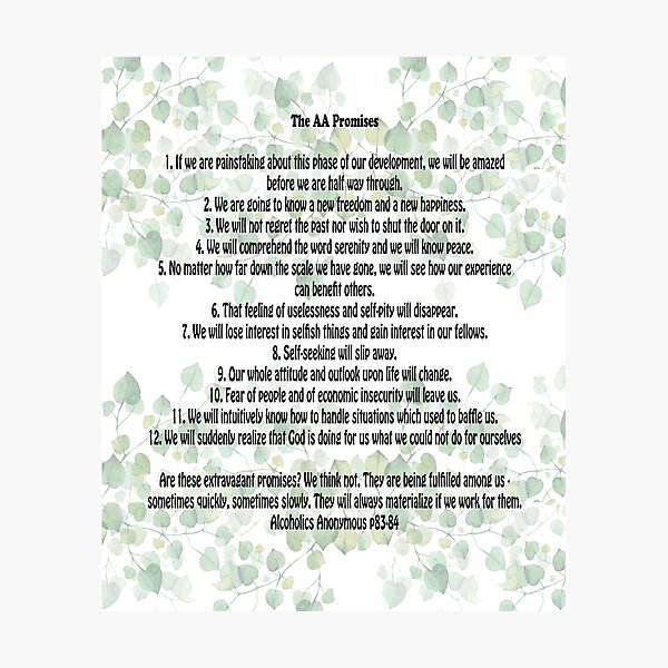 "12 Step Promises AA Big Book" Photographic Print for Sale by Delights ...
