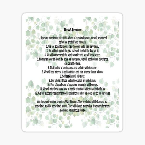"12 Step Promises AA Big Book" Sticker for Sale by Delights | Redbubble