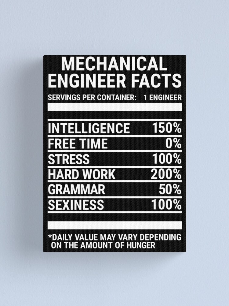 Funny Mechanical Engineer Nutrition Facts T shirt Canvas Print By funny-mechanical-engineer-nutrition-facts-t-shirt-canvas-print-by