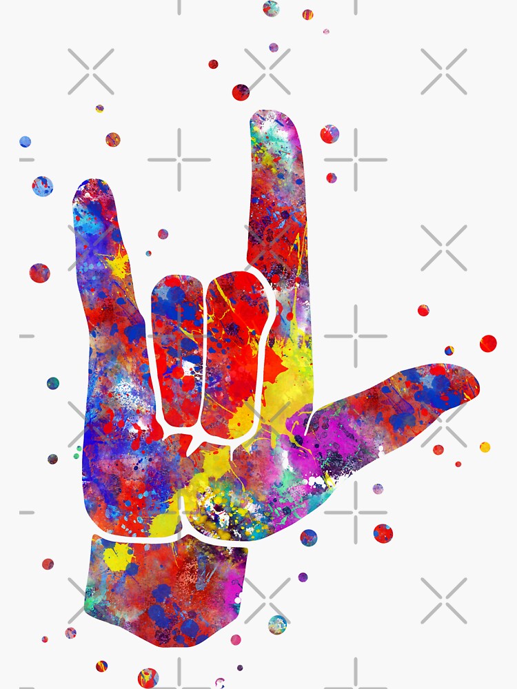 Pegatina «Te amo lenguaje de señas ASL, lenguaje de señas de acuarela ...