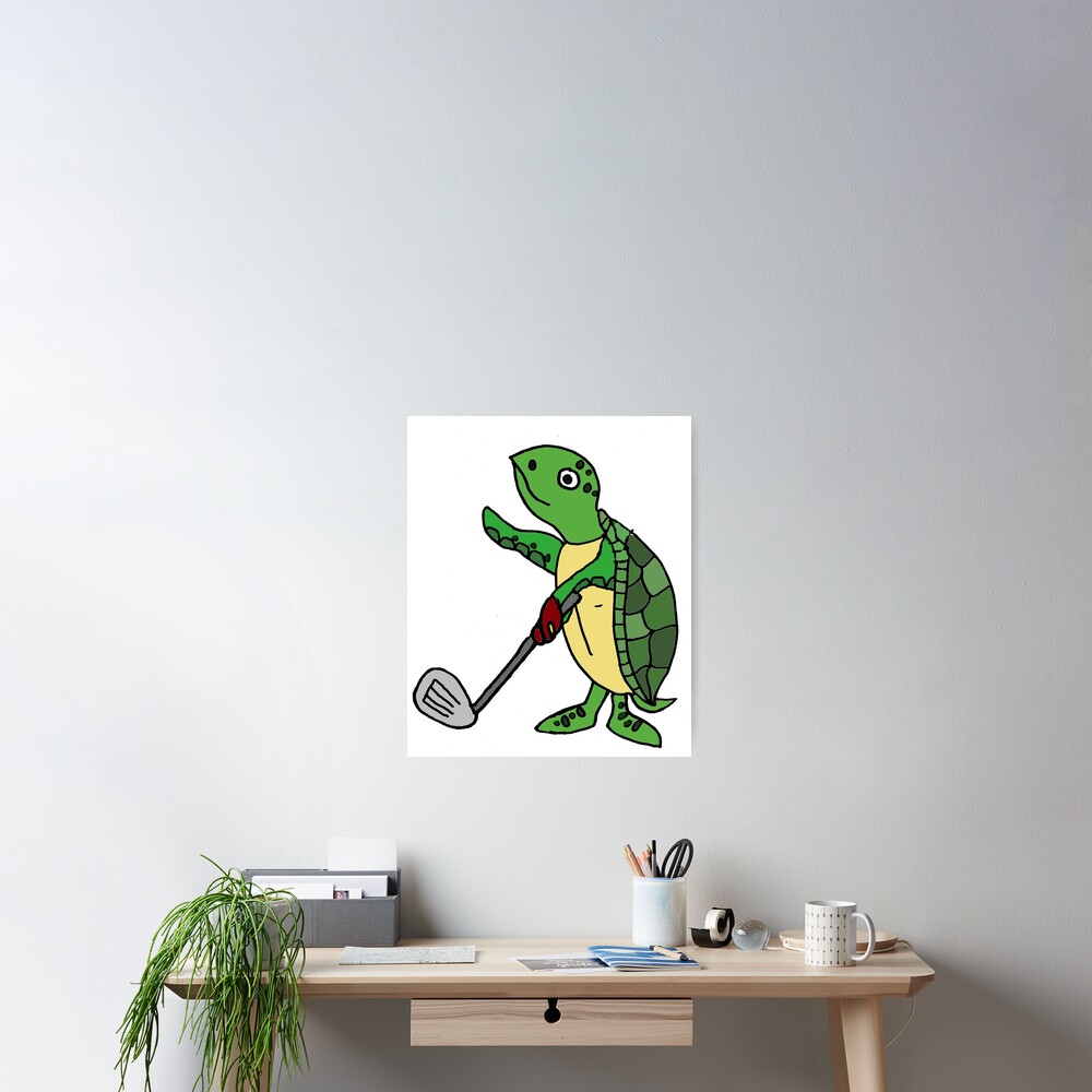 "Funny Sea Turtle Playing Golf Cartoon" Poster by naturesfancy | Redbubble