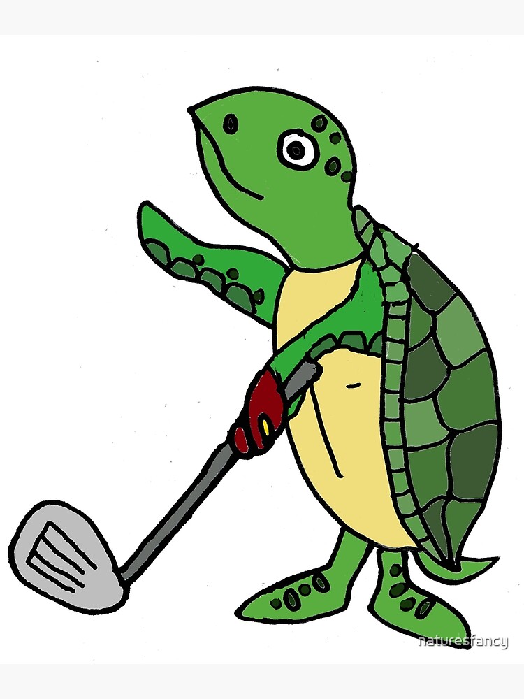 "Funny Sea Turtle Playing Golf Cartoon" Poster by naturesfancy | Redbubble