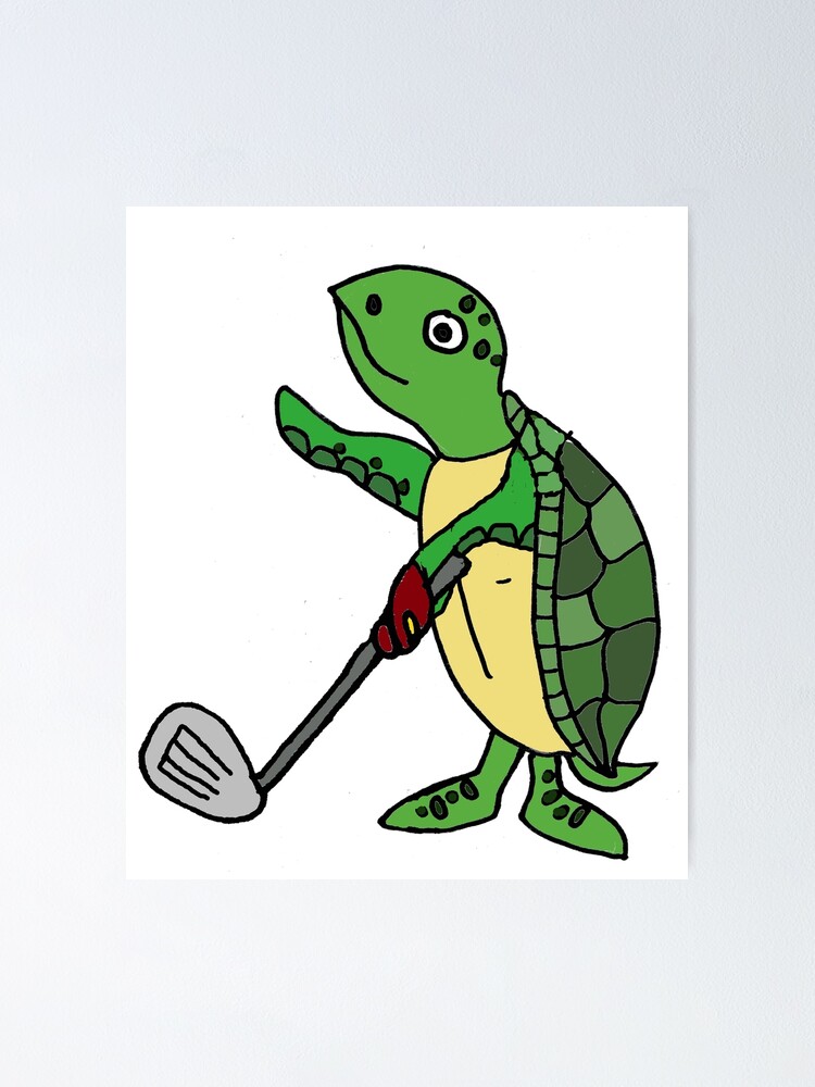 "Funny Sea Turtle Playing Golf Cartoon" Poster by naturesfancy | Redbubble
