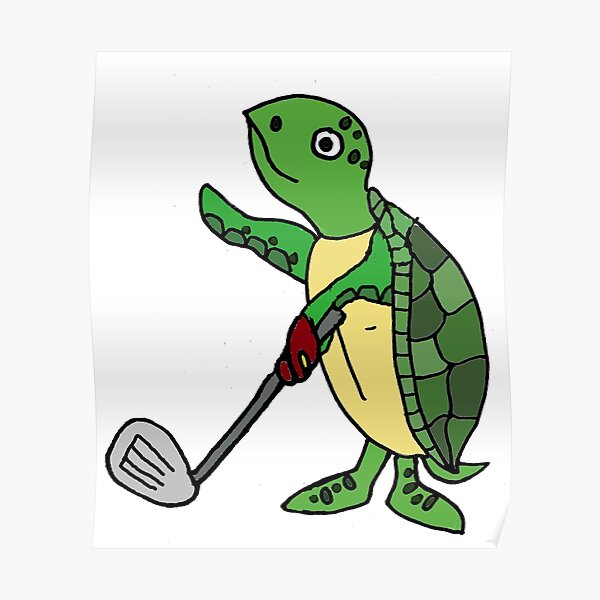 "Funny Sea Turtle Playing Golf Cartoon" Poster by naturesfancy | Redbubble