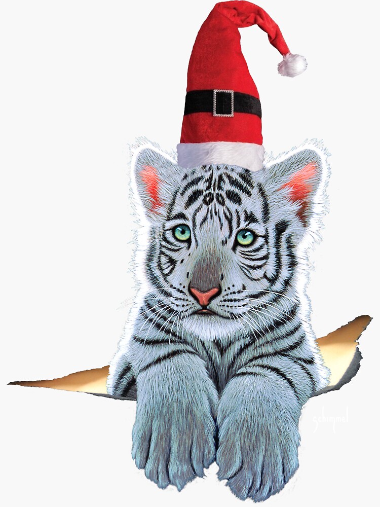 "Cute Christmas White Tiger Cub by Schim Schimmel" Sticker for Sale by ...
