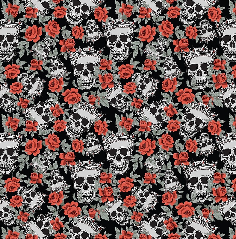 "Hand-drawn crowned skulls and red roses. Pattern " by JL-art | Redbubble