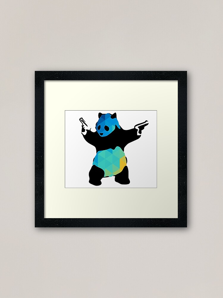 "Bansky Panda Guns Abstract Polygon Multi Color Cubism" Framed Art ...