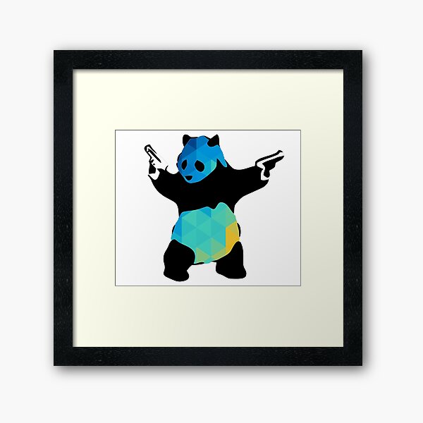 "Bansky Panda Guns Abstract Polygon Multi Color Cubism" Framed Art ...