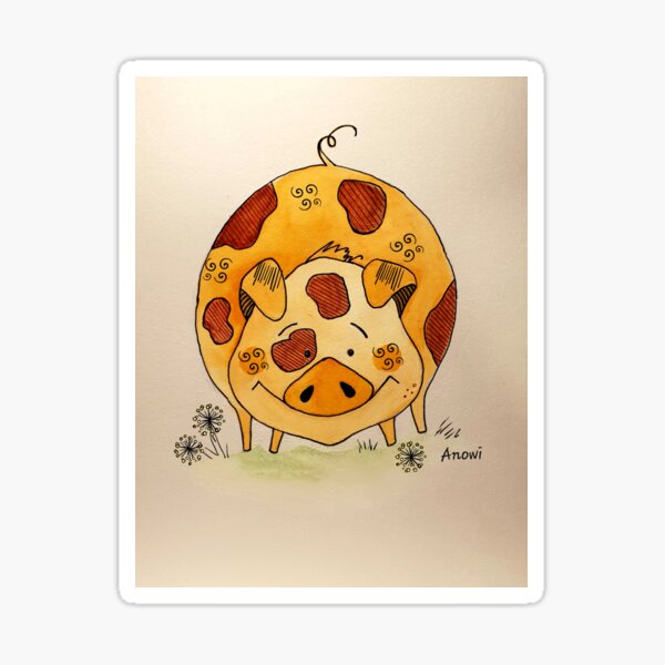 "Happy pig" Sticker by Anowi | Redbubble