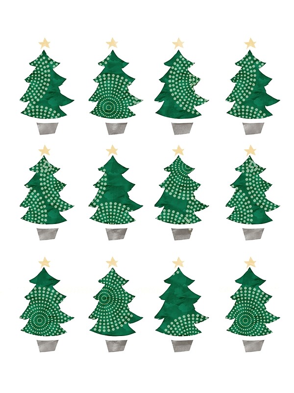 "Christmas Trees Block Print" by Namoh | Redbubble